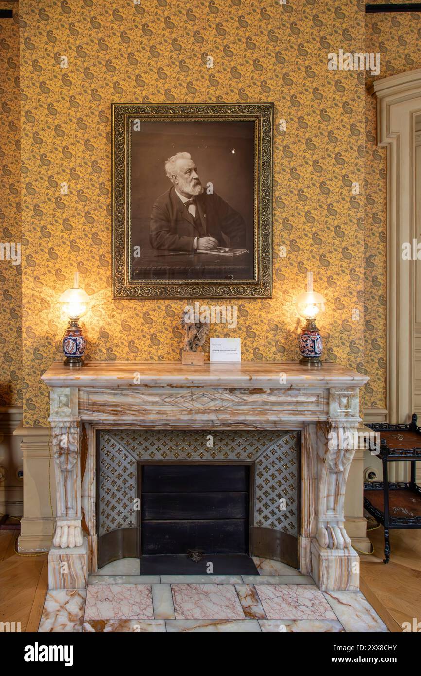 France, Somme, Amiens, Jules Verne's house, portrait of Jules Verne in ...