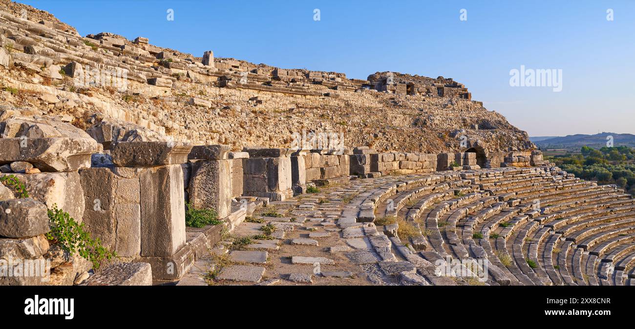 Landscape, outdoor and ancient Greek architecture with stone, wall and ...