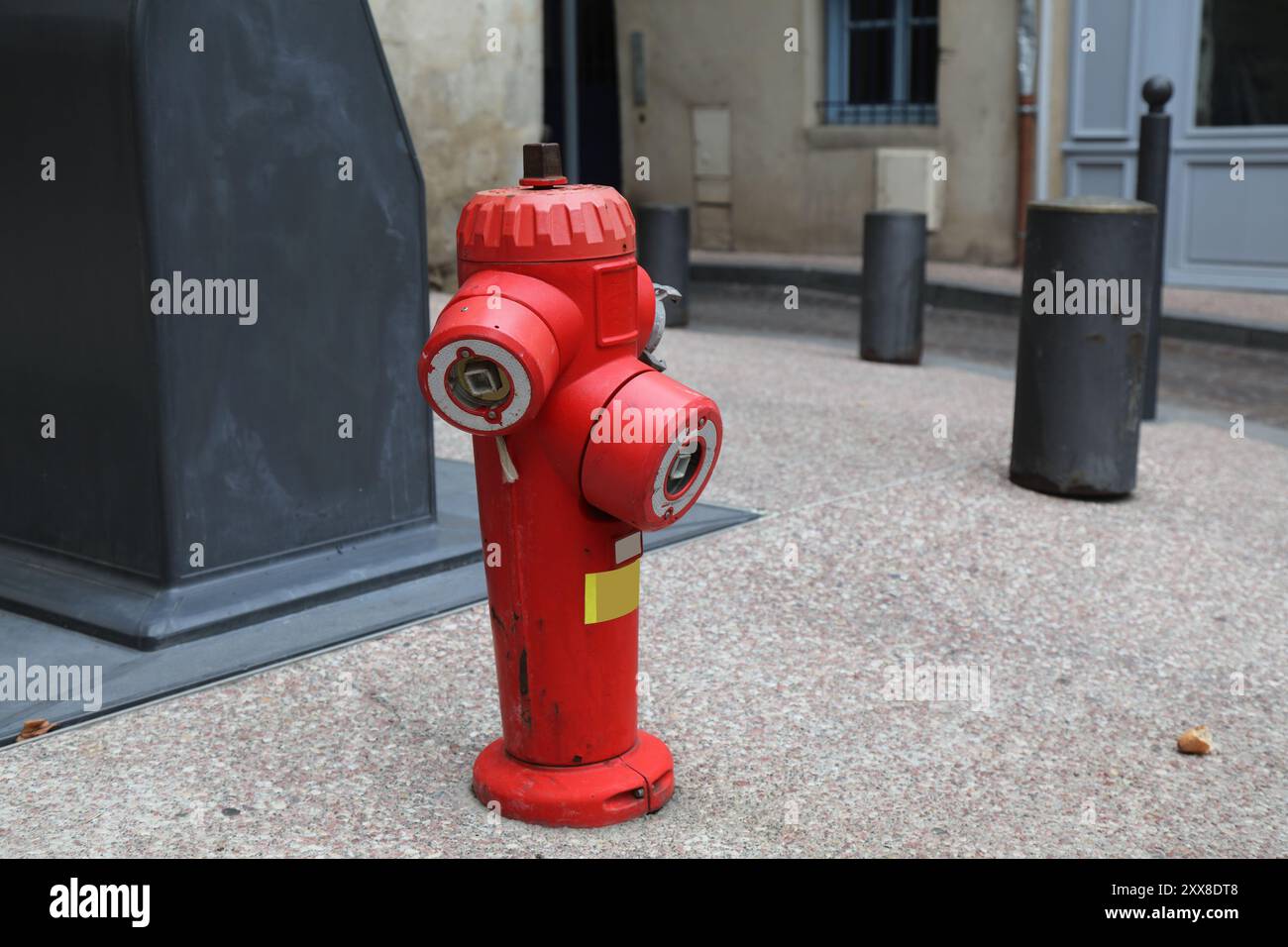 Fire hydrant in Beziers, France. Red standpipe. Fire safety ...
