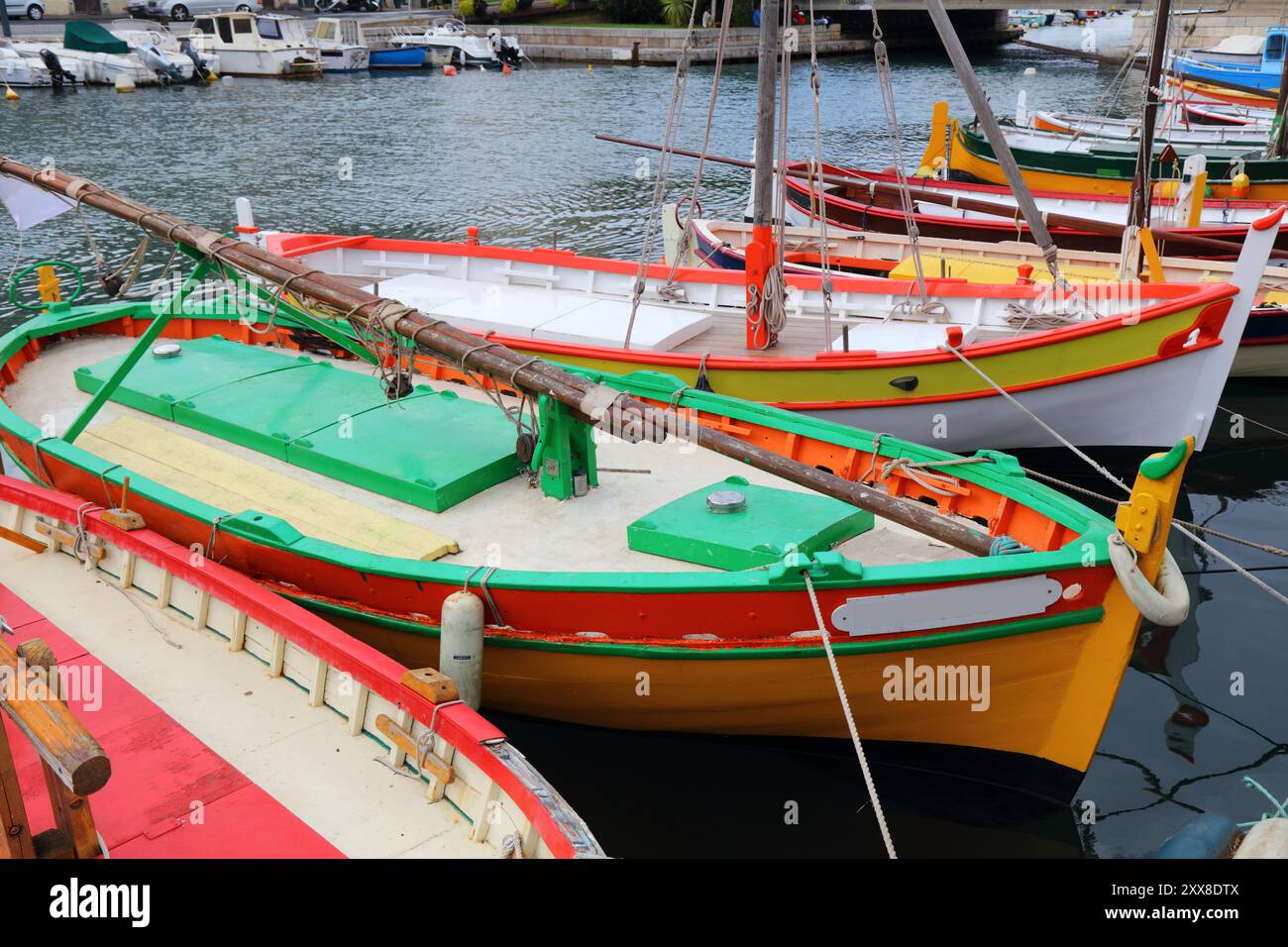 Sete town in Herault, France. Traditional colorful boats of Sete Stock ... Sete town in Herault, France. Traditional colorful boats of Sete Stock ...