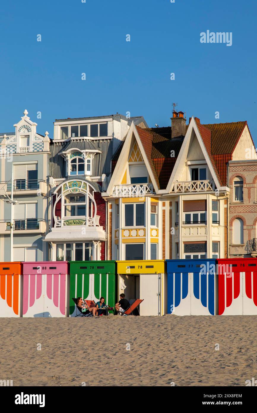 France, Nord, Dunkerque, Malo les bains, beach huts and facades of ...
