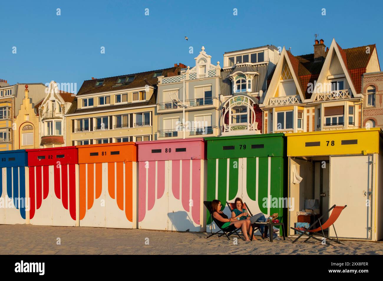 France, Nord, Dunkerque, Malo les bains, beach huts and facades of ...