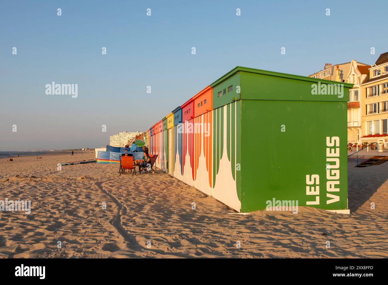 France, Nord, Dunkerque, Malo les bains, beach huts and facades of ...