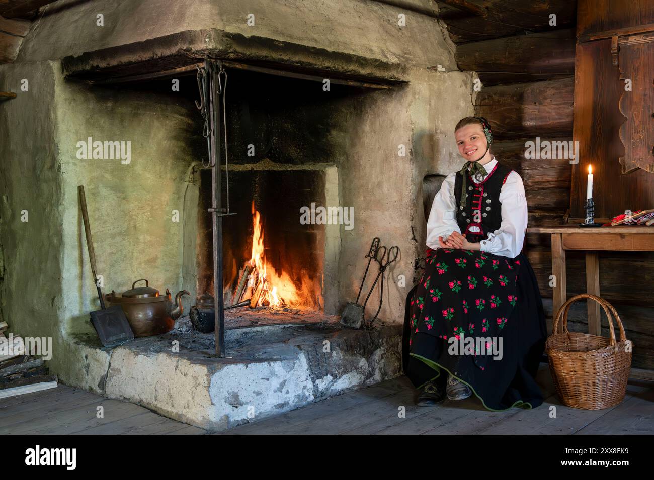 Norway, Oslo, Bygdoy, museum of Norwegian folklore, woman wearing ...