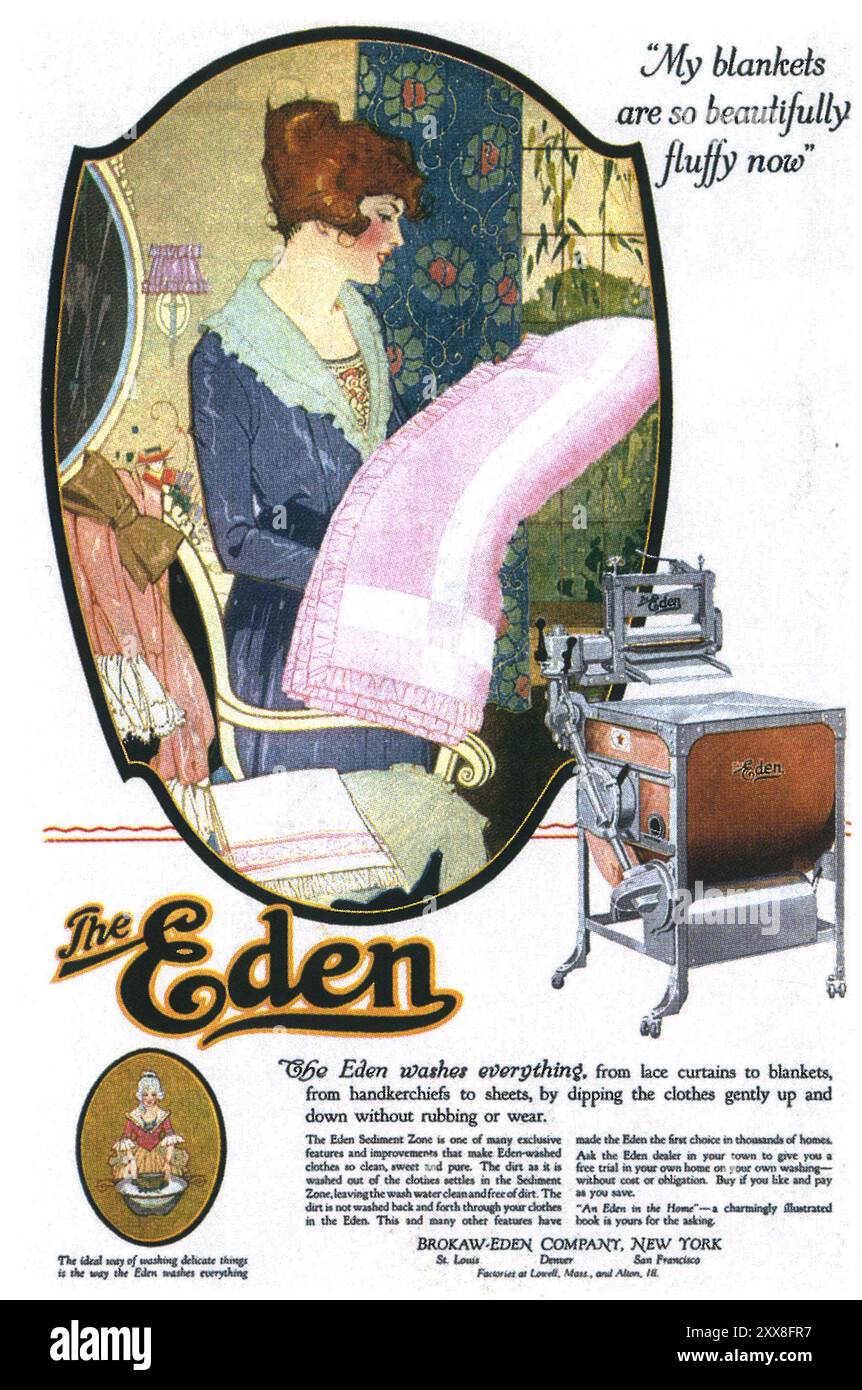 1920 Eden electric washing machine ad - Brokaw-Eden Co New York Stock ...