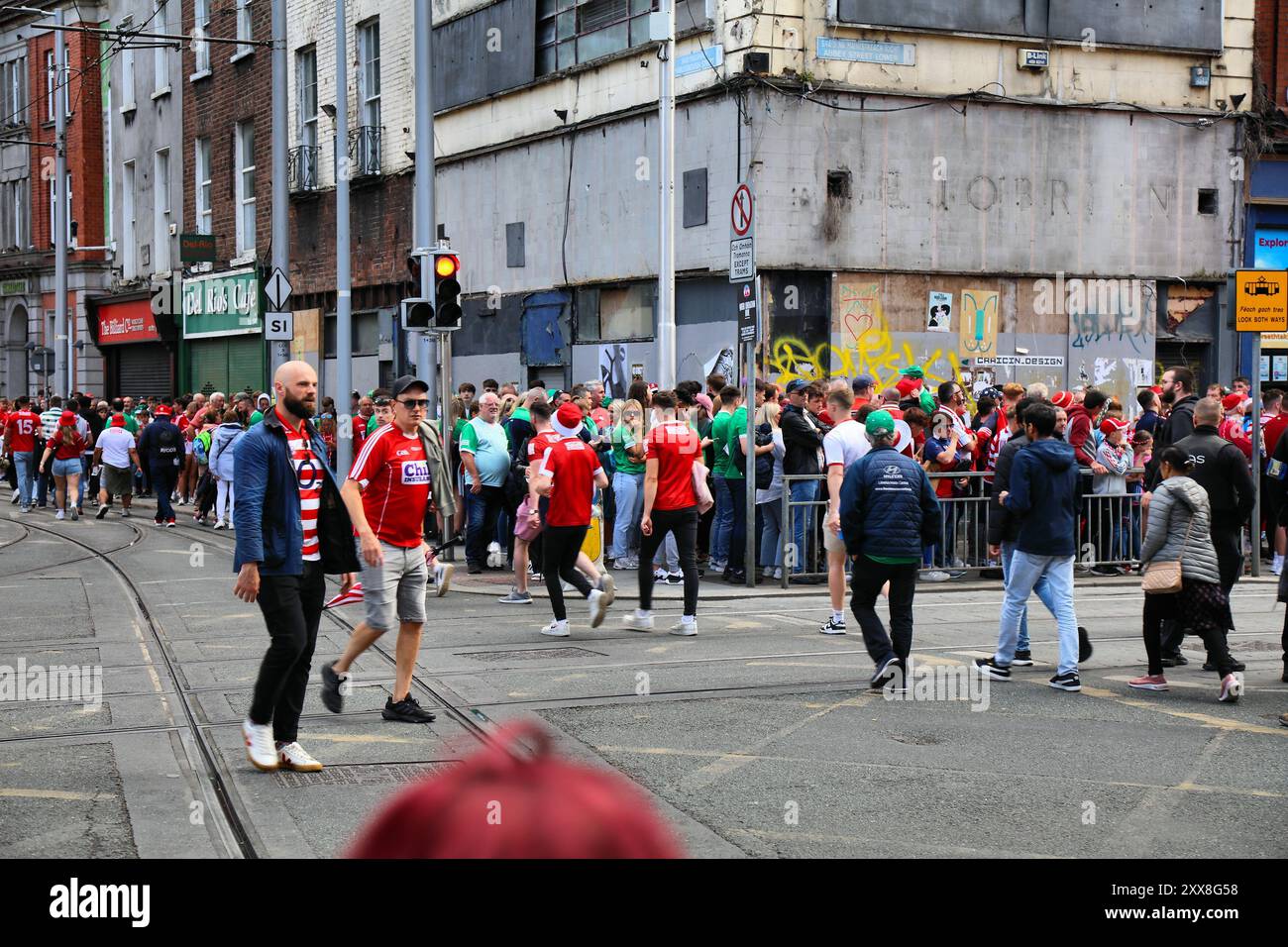 DUBLIN, IRELAND - JULY 7, 2024: Crowds of hurling fans in downtown ...