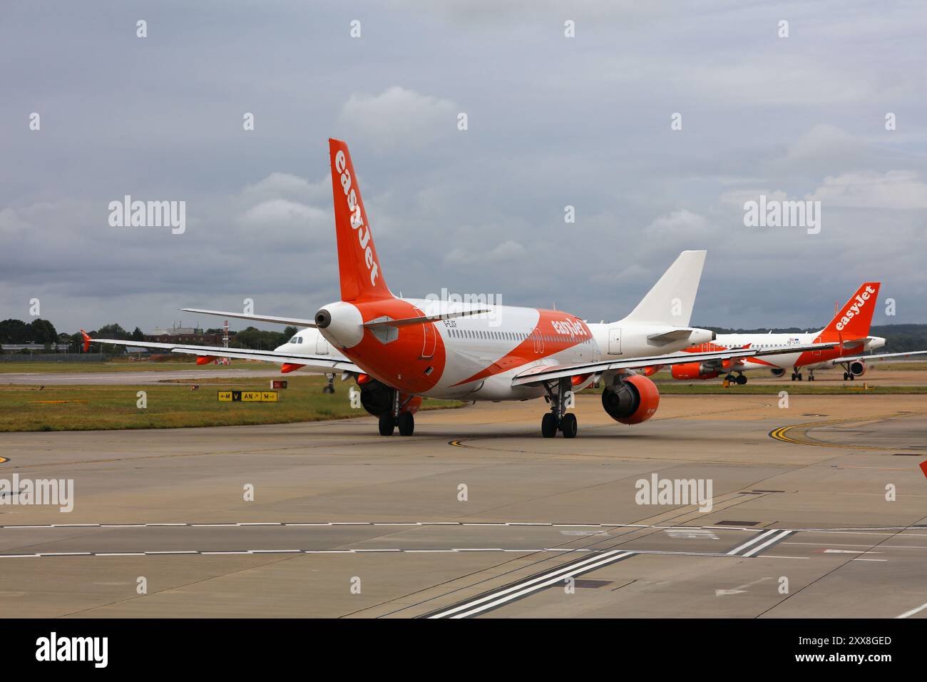 LONDON, UK - JULY 8, 2024: Easyjet low cost airline aircraft at Gatwick ...