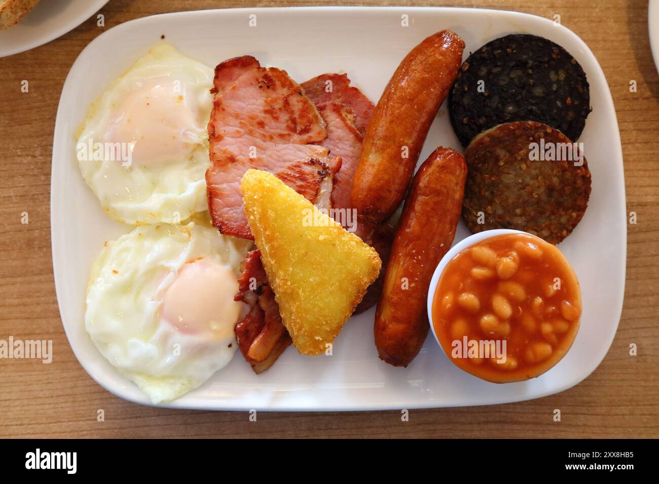 Irish breakfast. Traditional morning meal with sausage, bacon ...