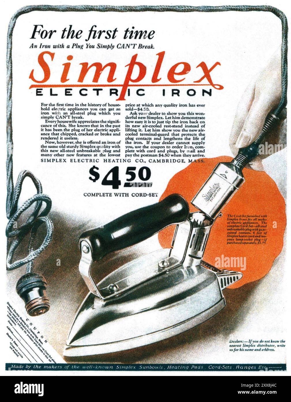 1925 Simplex electric irons ad Stock Photo - Alamy