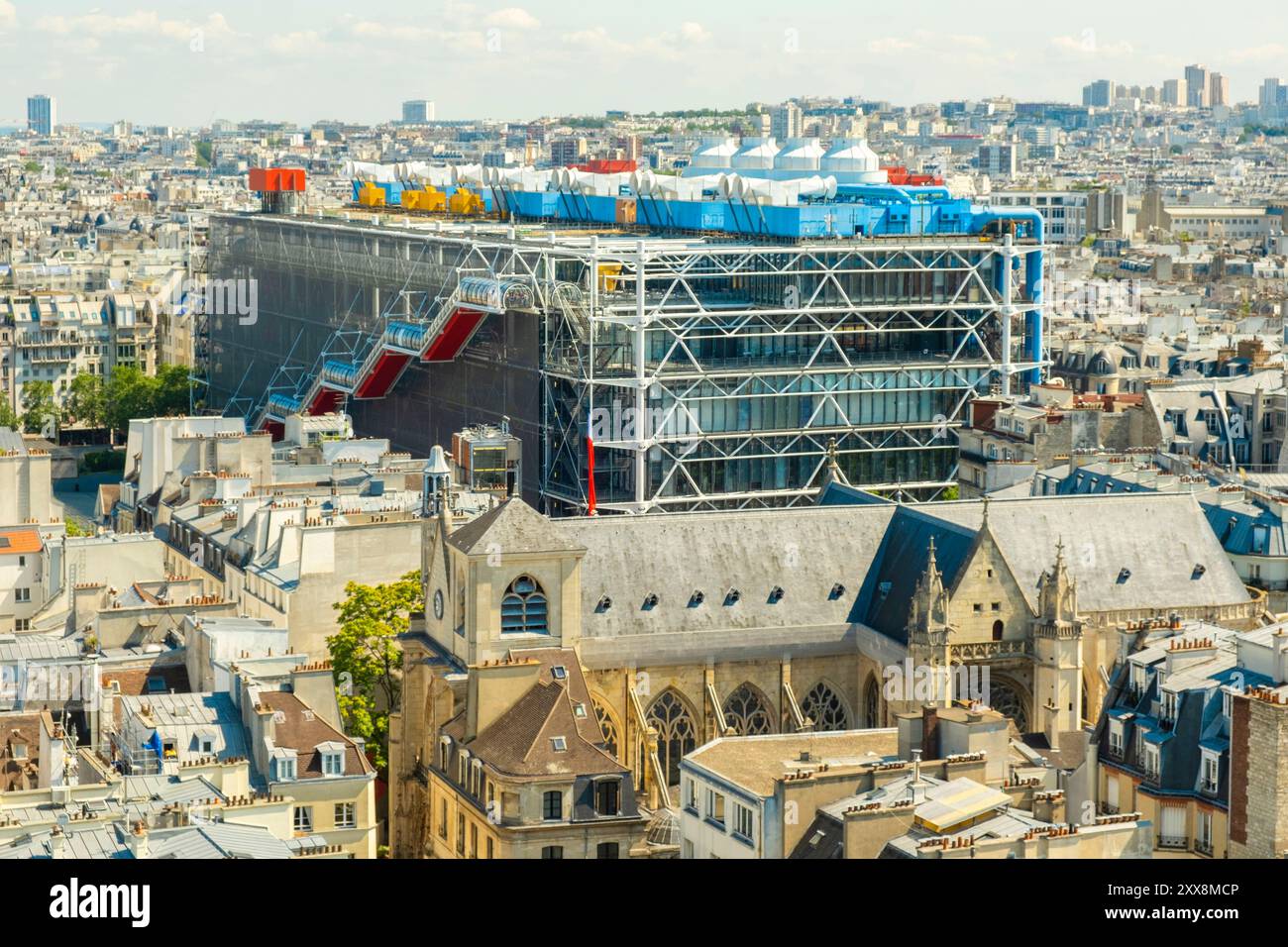 France, Paris, view of the rooftops of Paris with the Georges Pompidou ...