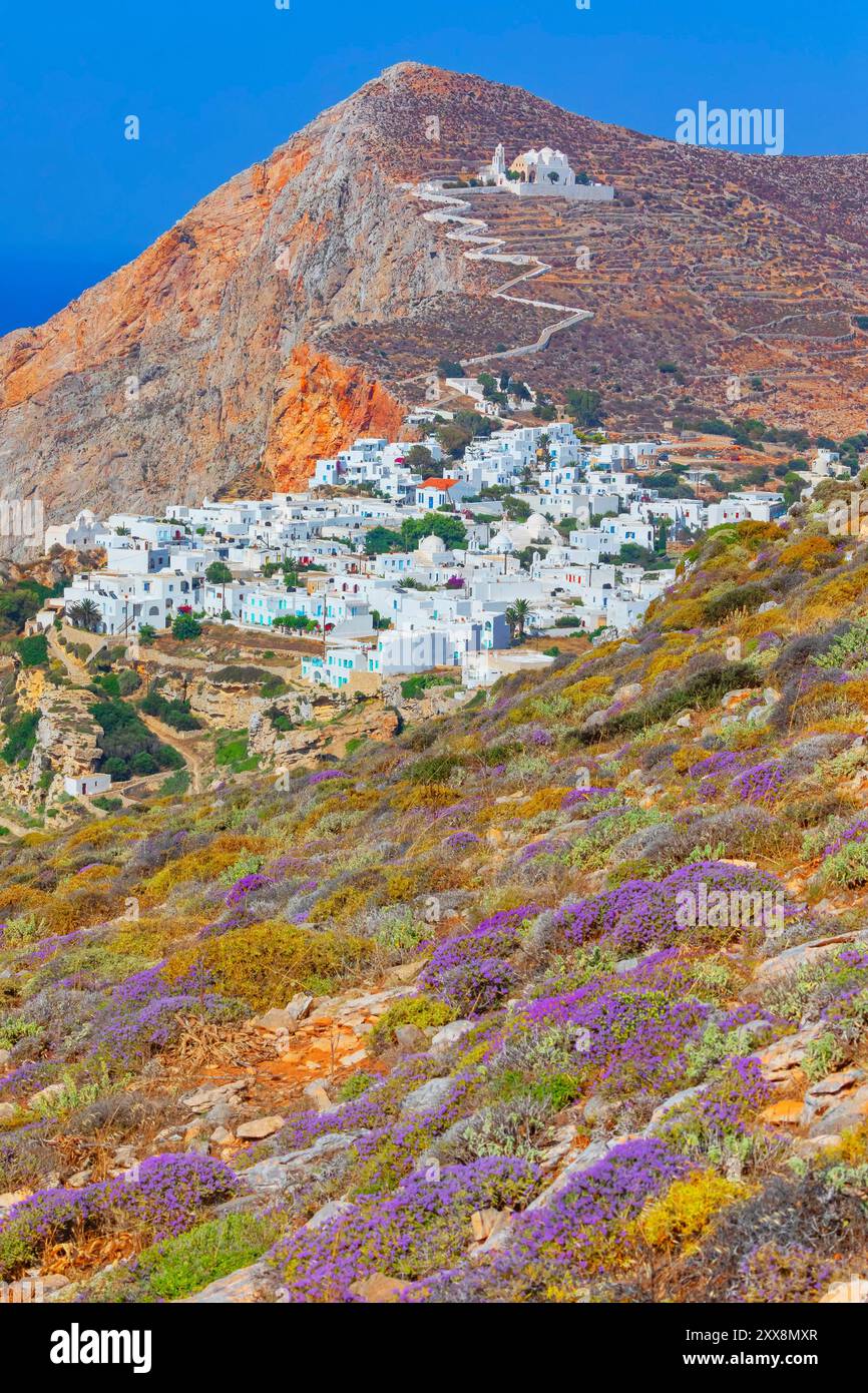 Greece, Cyclades Islands, Folegandros Island, View of Chora village ...