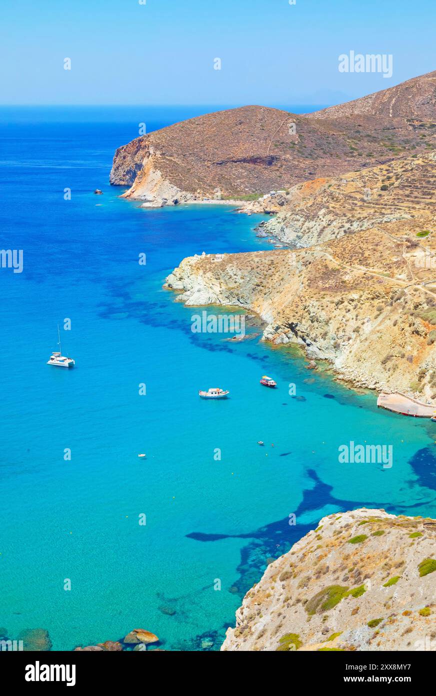 Greece, Cyclades Islands, Folegandros Island, Agali bay, top view ...