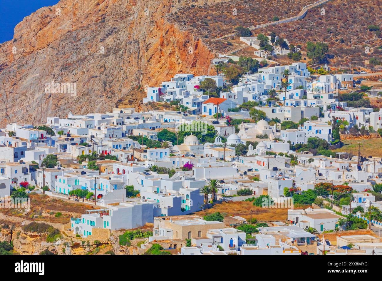 Greece, Cyclades Islands, Folegandros Island, View of Chora village ...