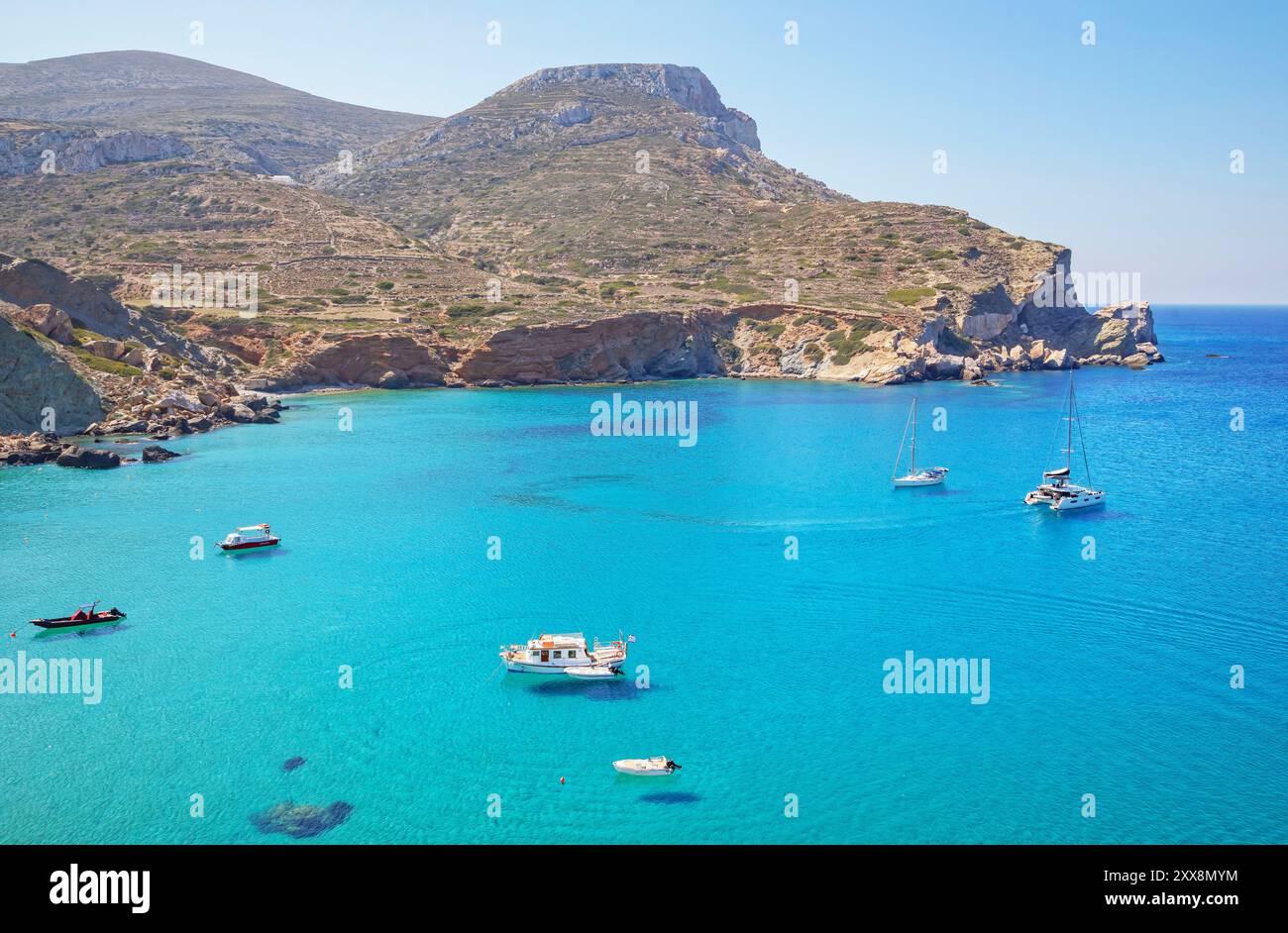 Greece, Cyclades Islands, Folegandros Island, View of Agali bay, Agali ...