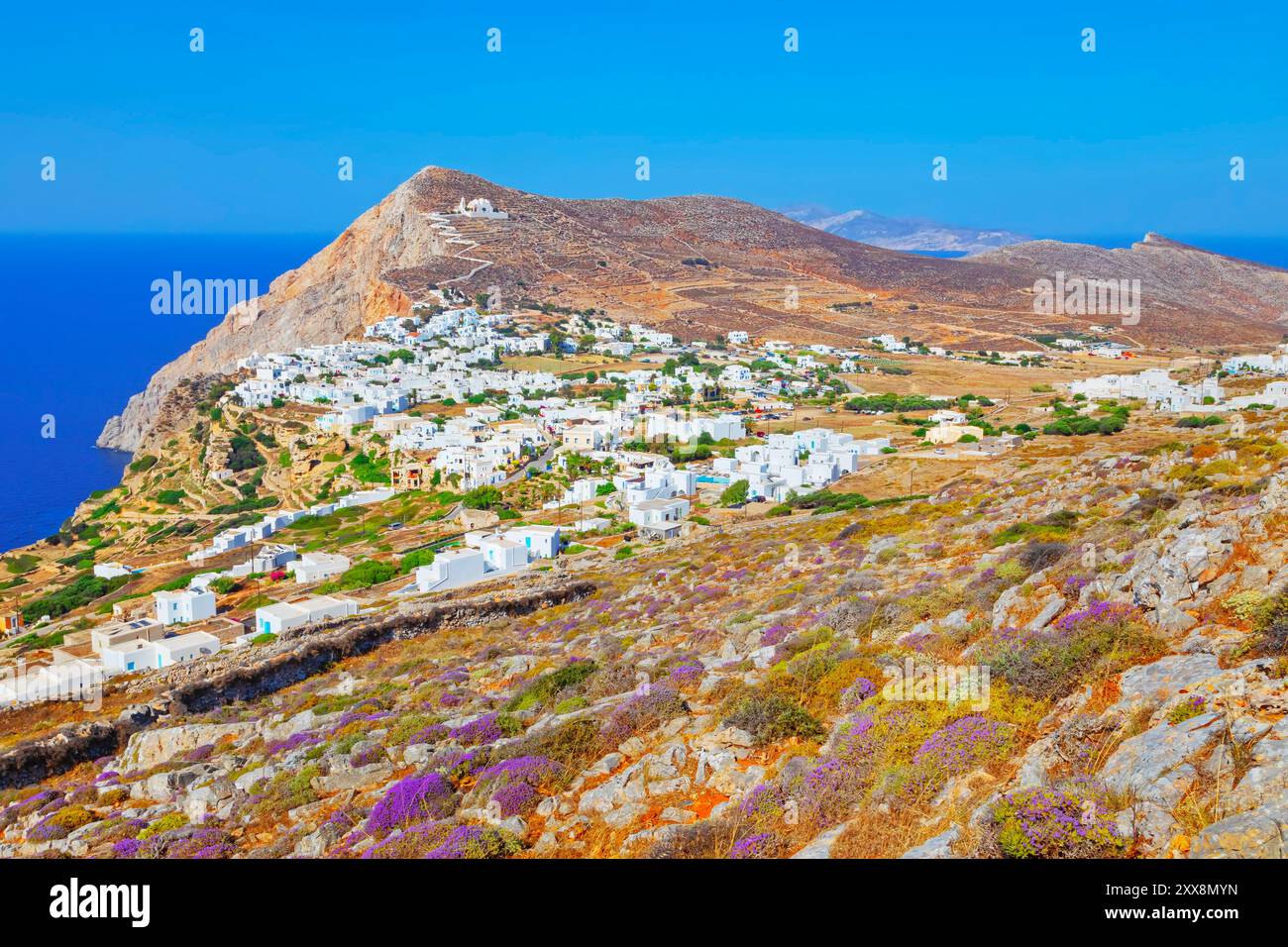 Greece, Cyclades Islands, Folegandros Island, View of Chora village ...