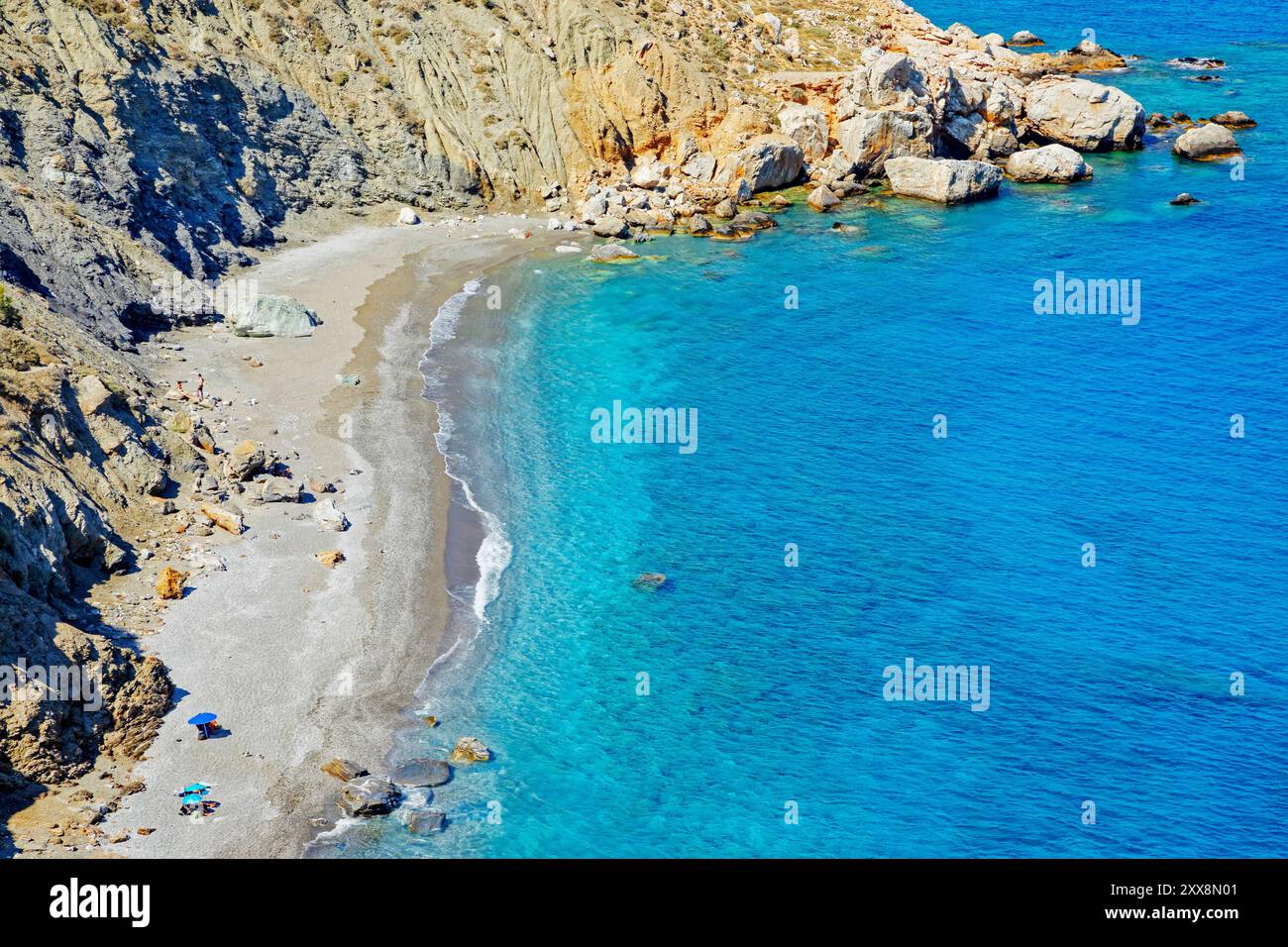 Greece, Cyclades Islands, Folegandros Island, Katergo beach, high angle ...