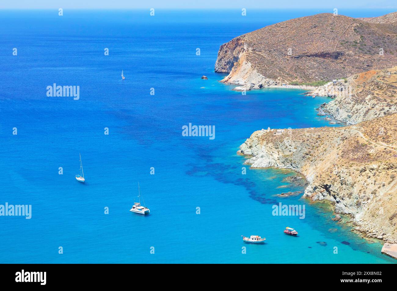 Greece, Cyclades Islands, Folegandros Island, Agali bay, top view ...