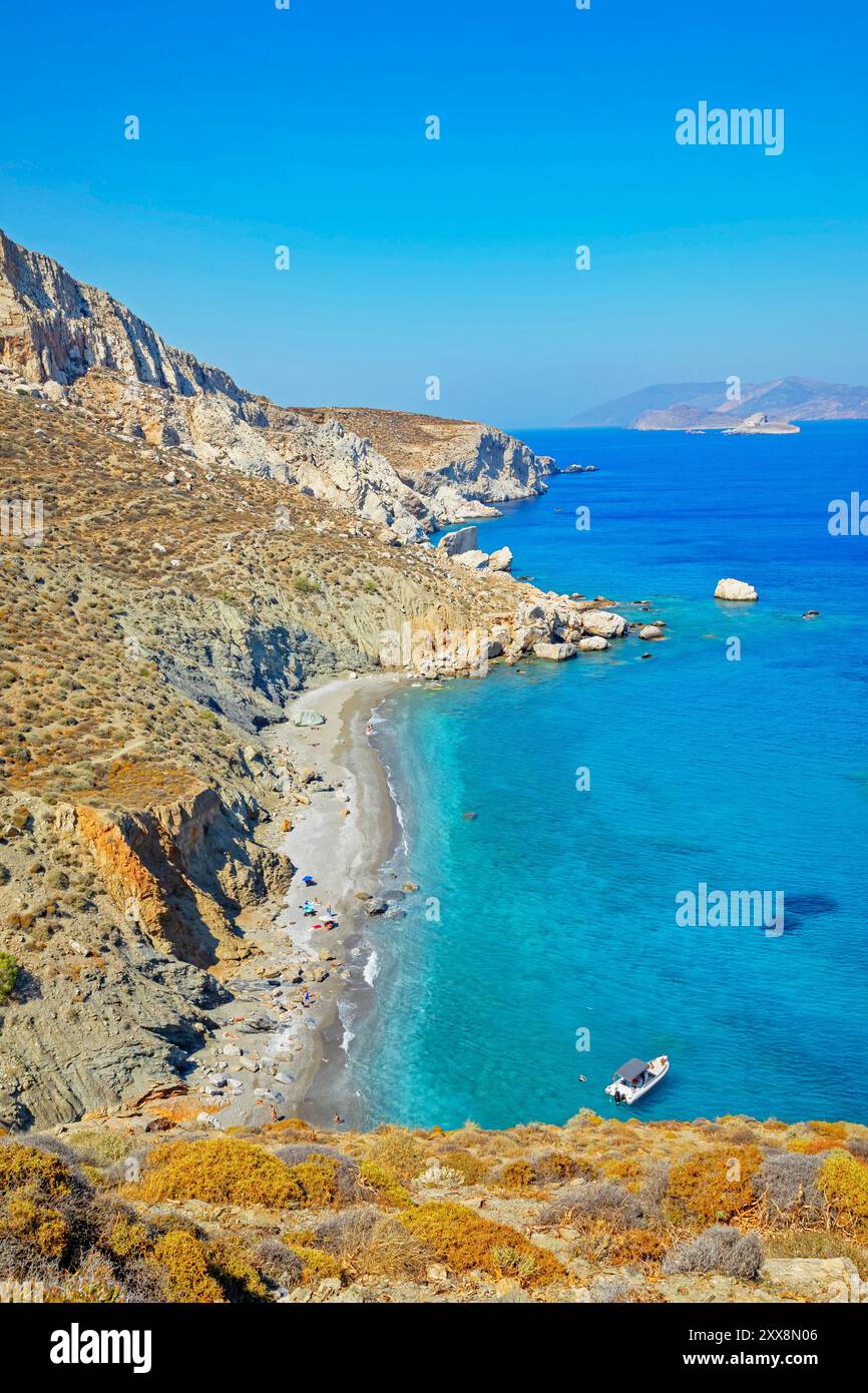 Greece, Cyclades Islands, Folegandros Island, Katergo beach, high angle ...