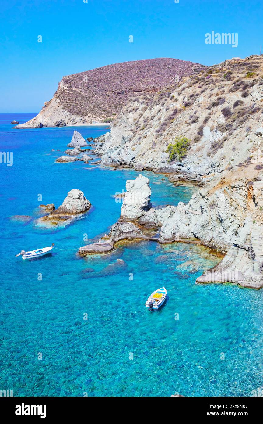 Greece, Cyclades Islands, Folegandros Island, Agali bay, top view ...