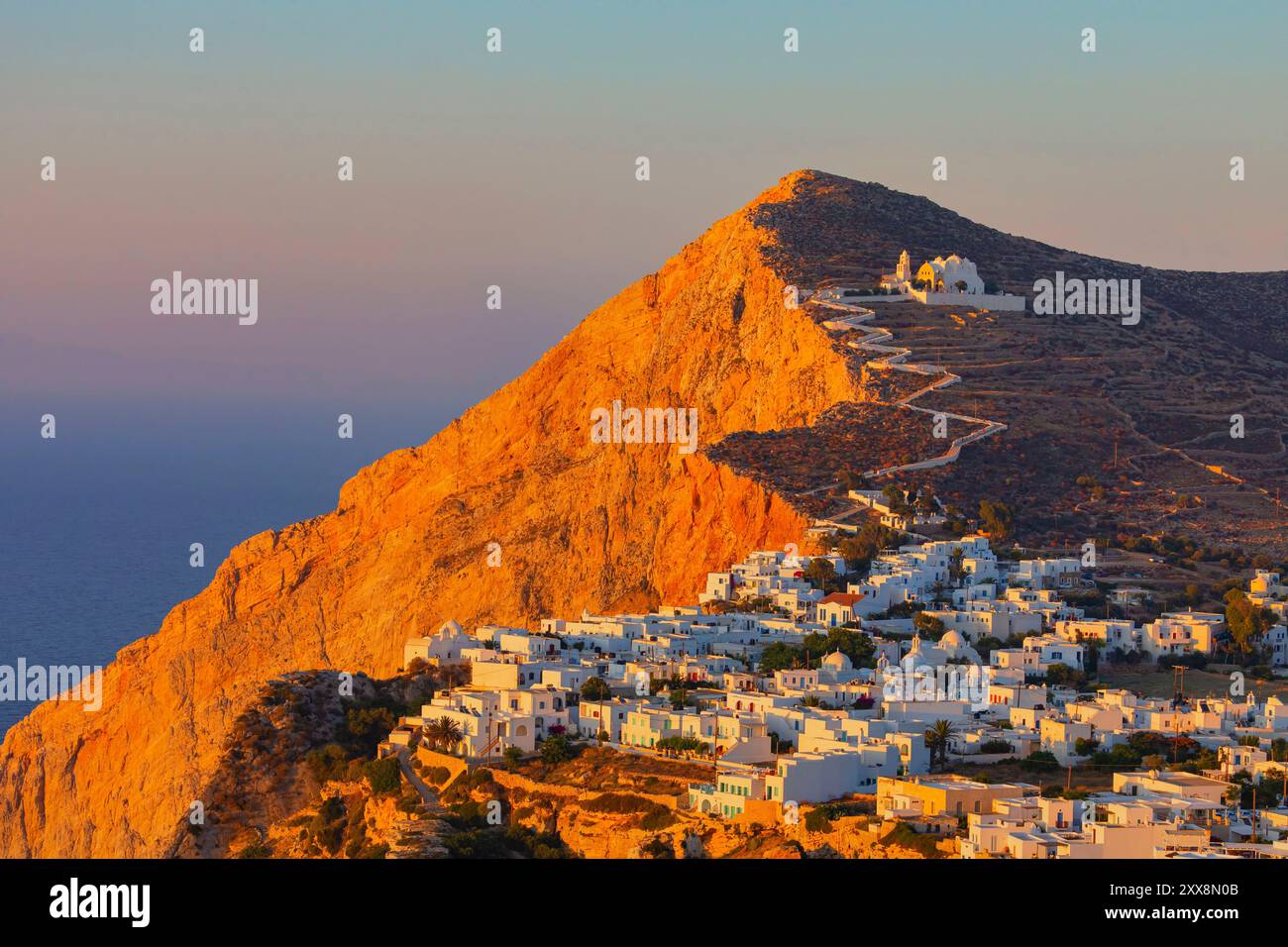 Greece, Cyclades Islands, Folegandros Island, View of Chora village ...