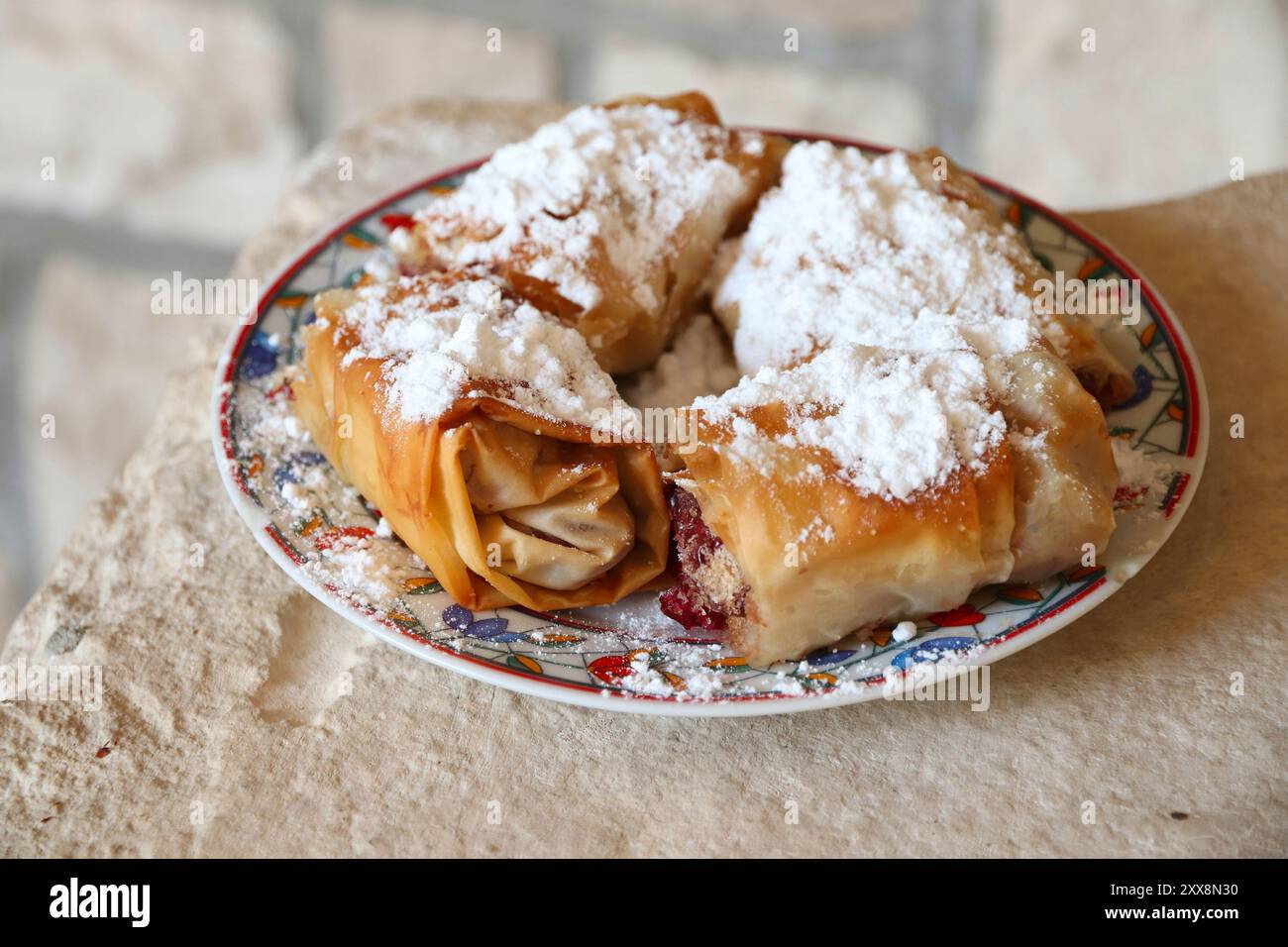 Croatian sour cherry strudel - traditional sweet pastry with filo ...