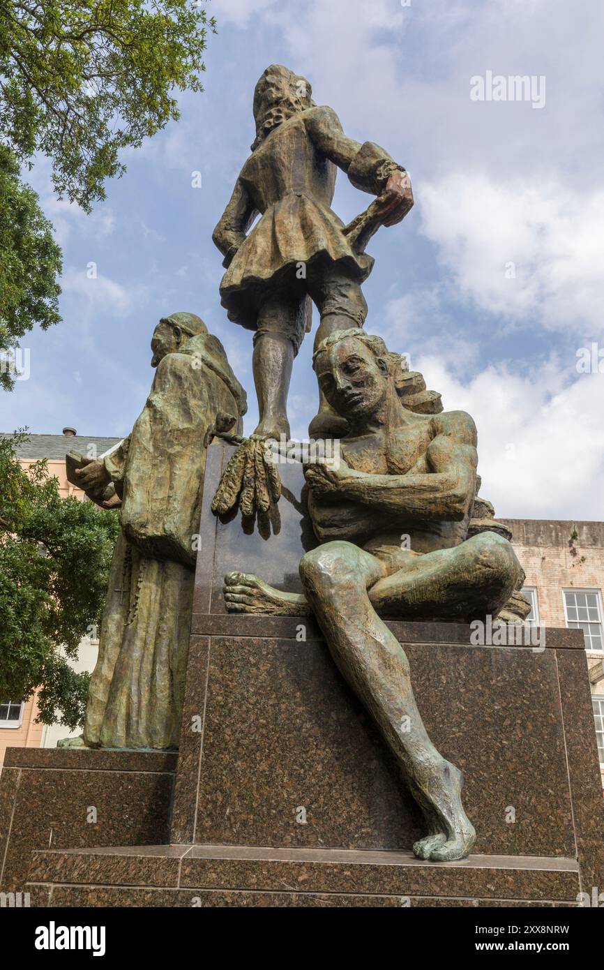 United States, Louisiana, New Orleans, statue of Jean Baptiste LeMoyne ...