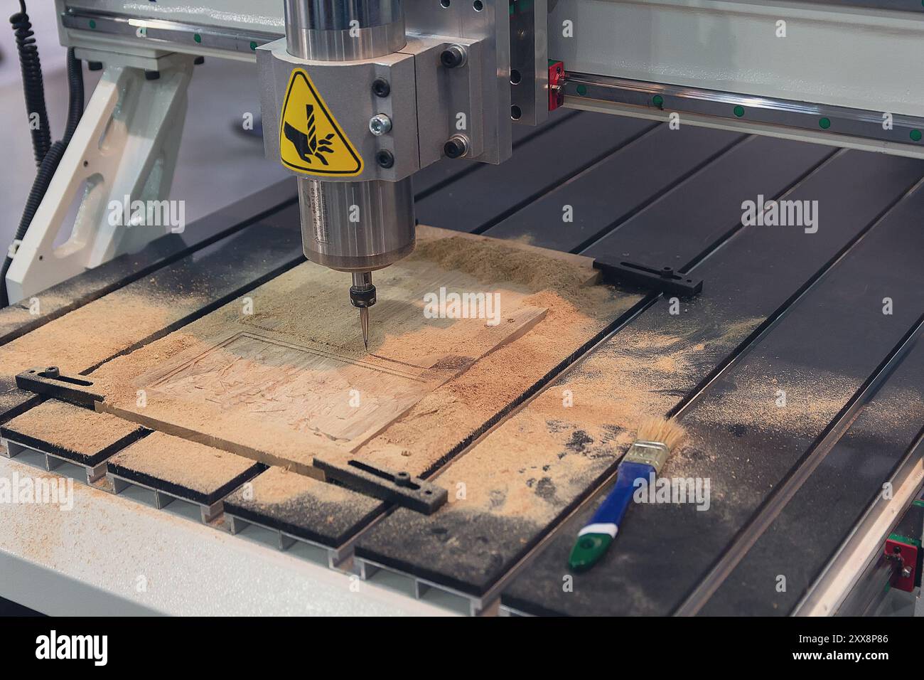 Cnc milling machine in work wood at the factory. Industry Stock Photo ...