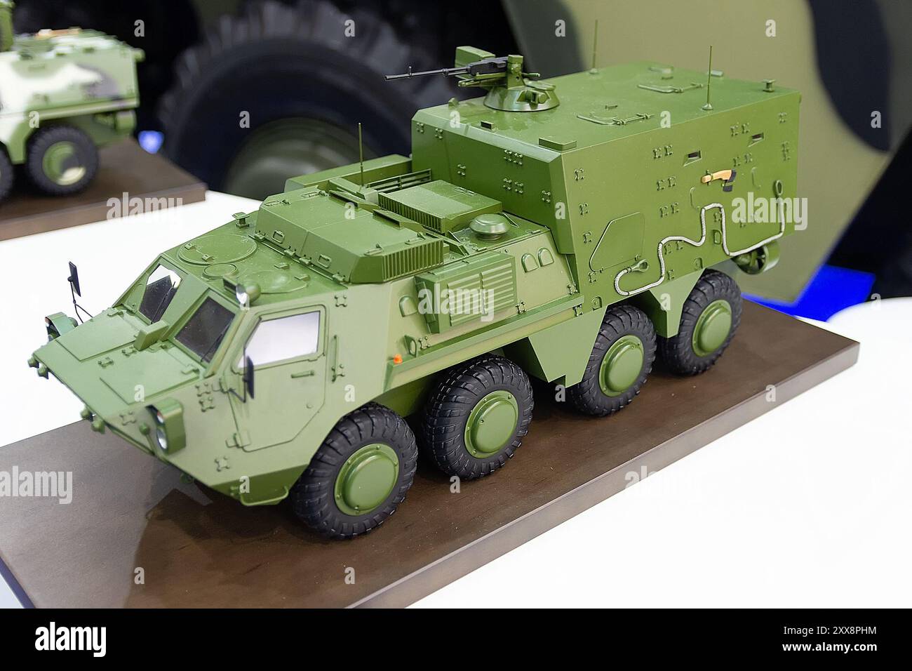 Mini models of armoured personnel carriers placed on stand. Kyiv ...