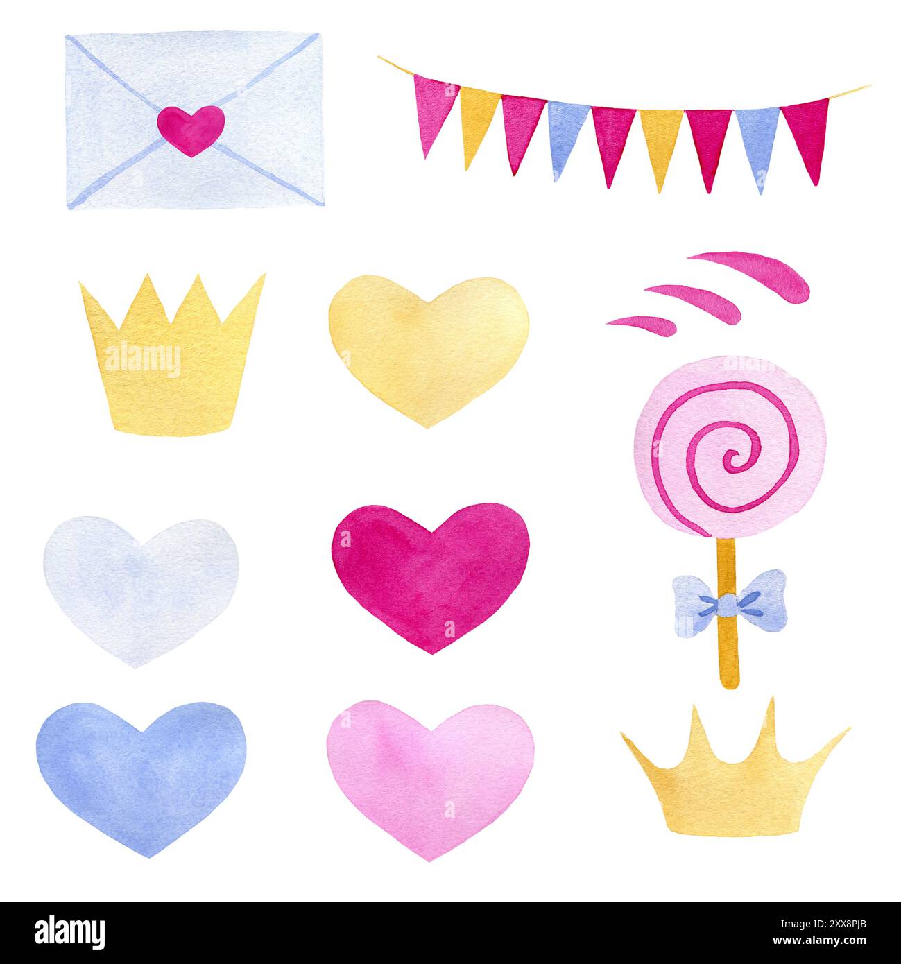 Children's magic elements - envelope, star, heart, flags, drops, candy ...