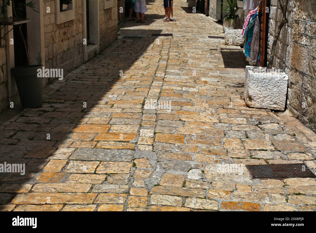 Trogir limestone paved street - Old Town stone paved streets in Croatia ...
