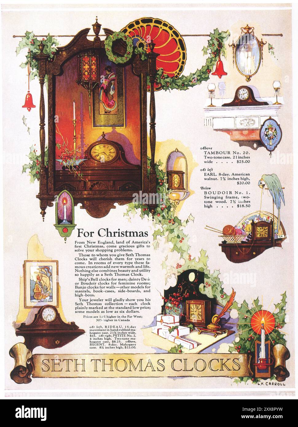 1925 Seth Thomas Clocks Christmas Ad Stock Photo - Alamy