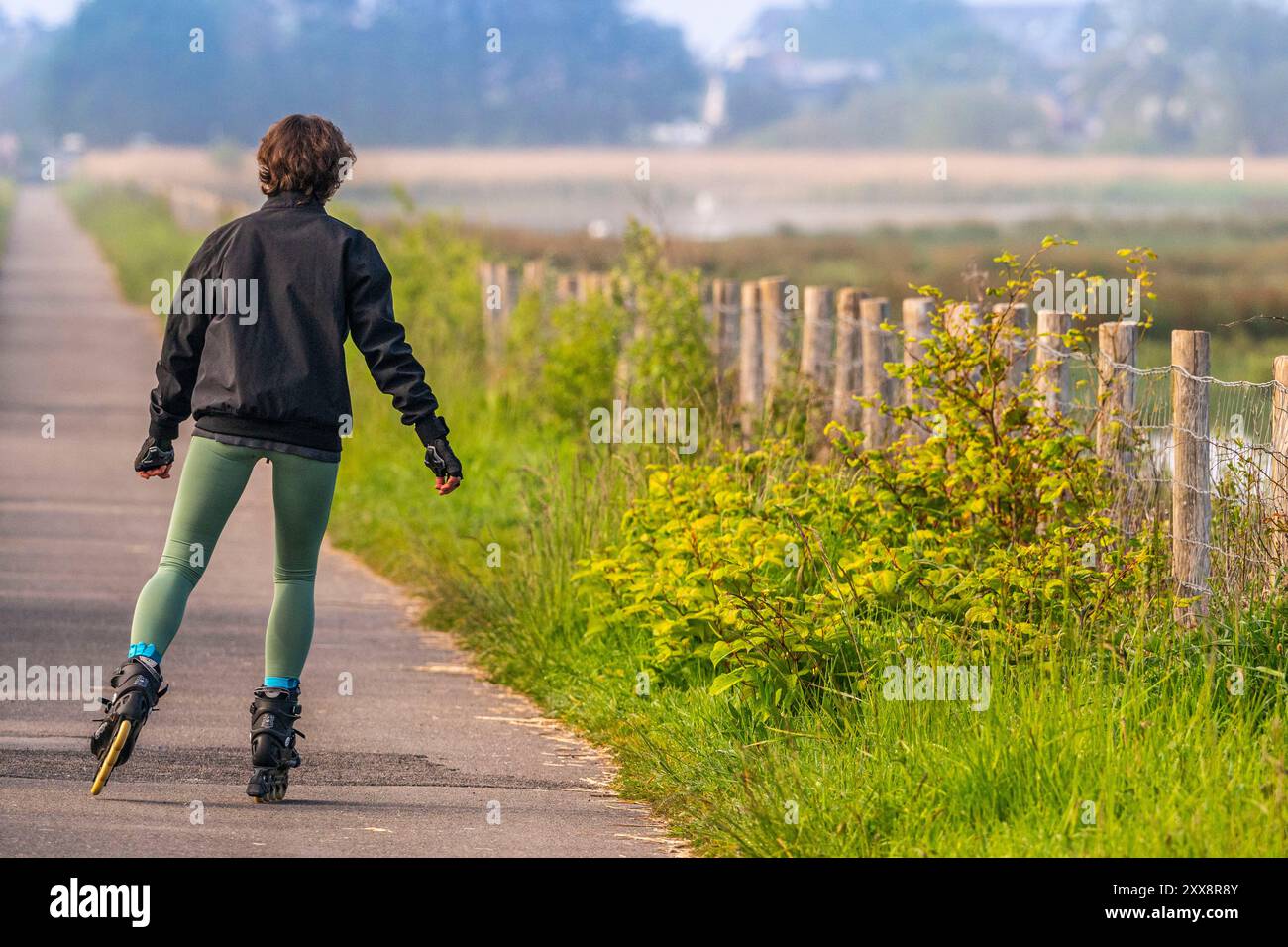 France, Somme, Baie de Somme, Le Crotoy, Marais du Crotoy, sportsman on ...