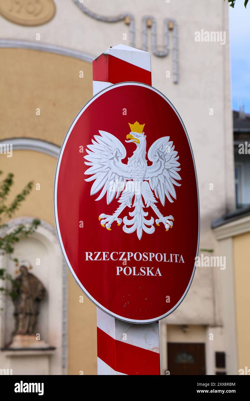 Polish border. Official border sign in Cieszyn, Poland. State border ...