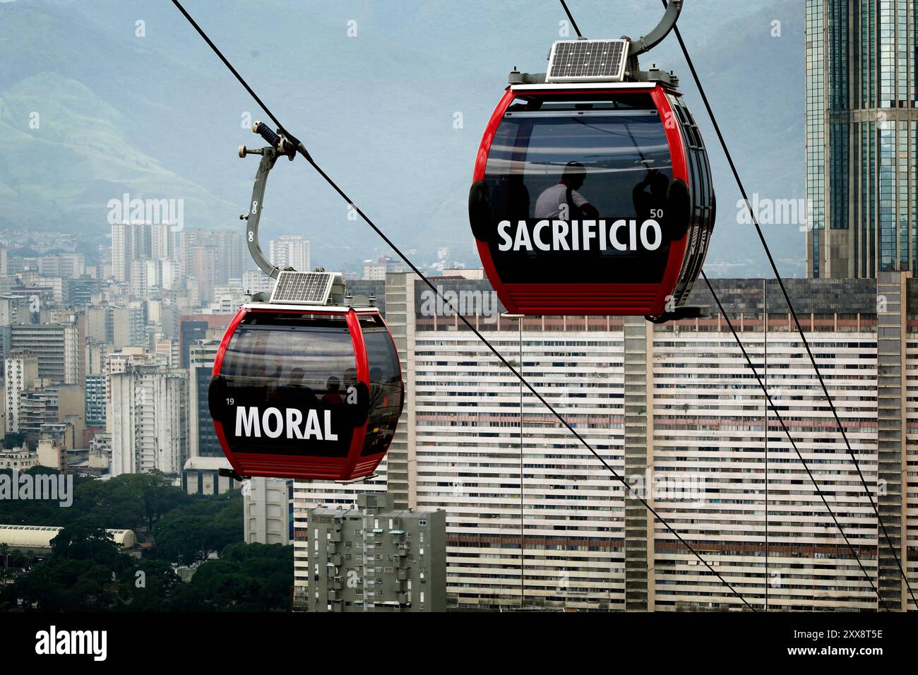 The Metro Cable cable car system runs on top of the San Augustin barrio ...