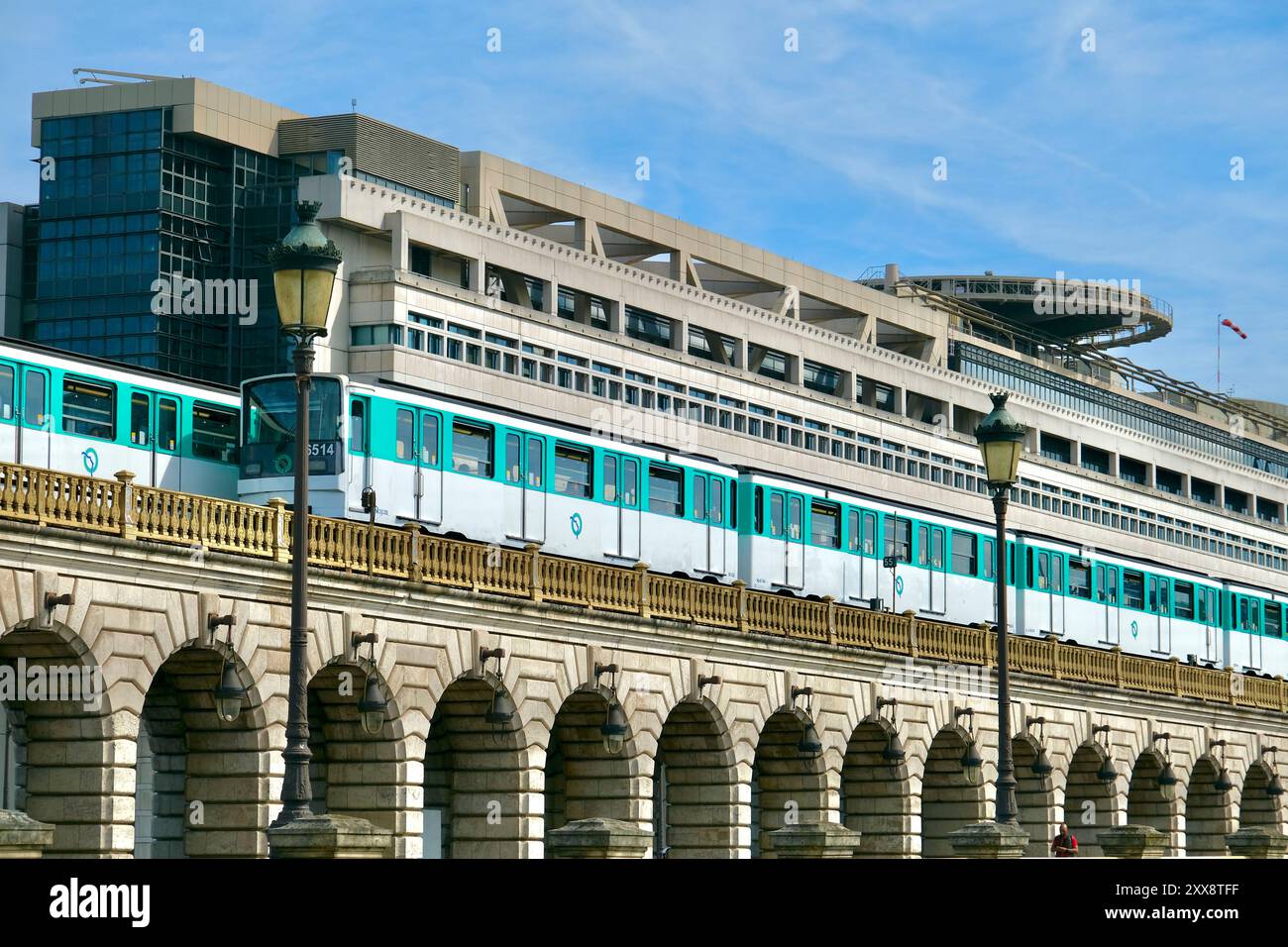 France, Paris, aerial metro on the Bercy bridge and Ministry of Economy ...