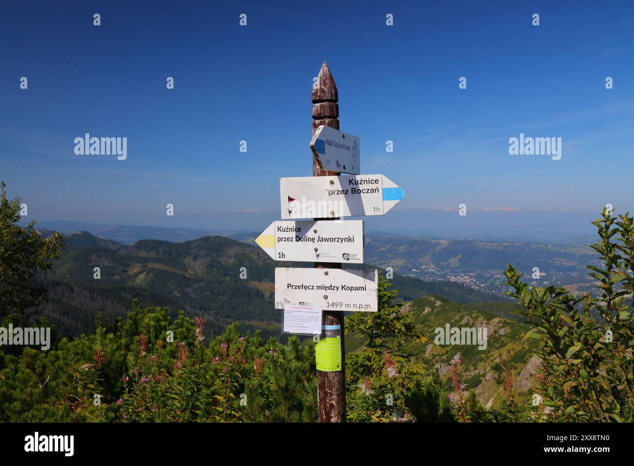 TATRA MOUNTAINS, POLAND - SEPTEMBER 9, 2023: Hiking trail directions on ...