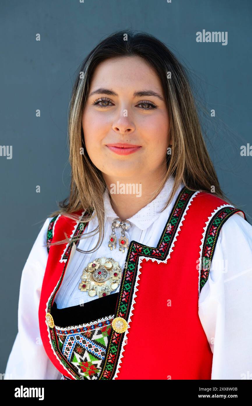 Norway, Oslo, Aker Brygge, portrait of woman in traditional costume on national day Stock Photo ...