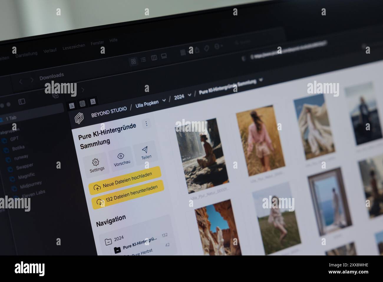 Duesseldorf, Germany. 23rd Aug, 2024. A collection of AI backgrounds can be seen on a monitor in ...
