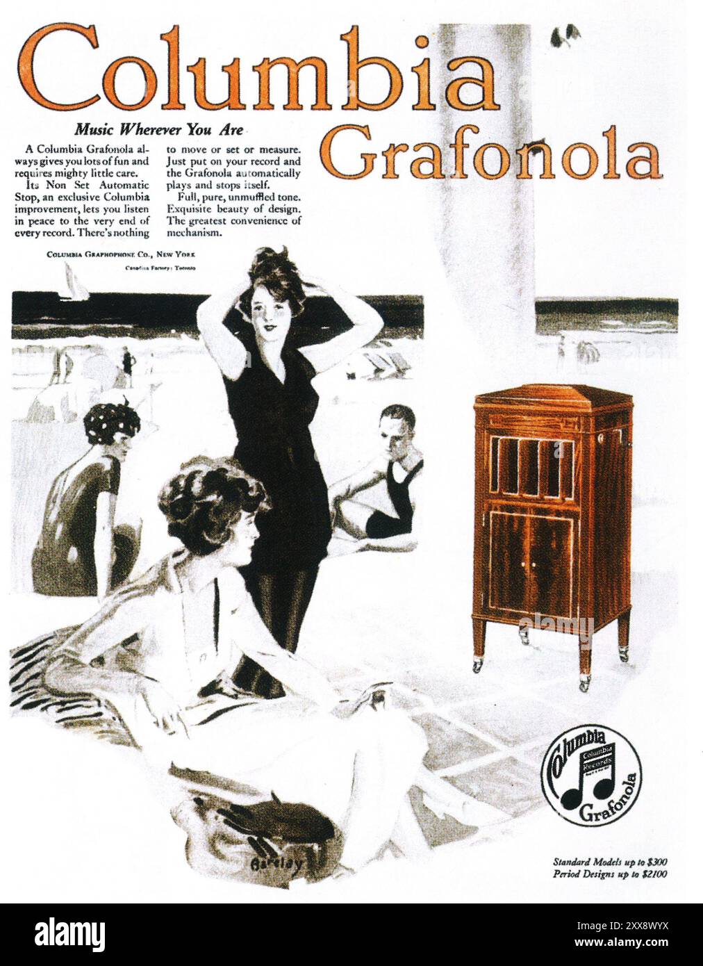 1920 COLUMBIA Grafonola Phonograph ad with McClelland Barclay Art Stock ...