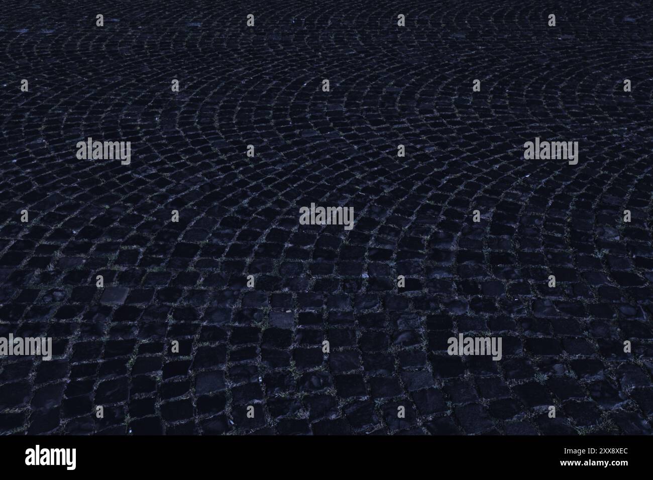 Stone paved street night background. Old stone pavement. Cobblestone in ...