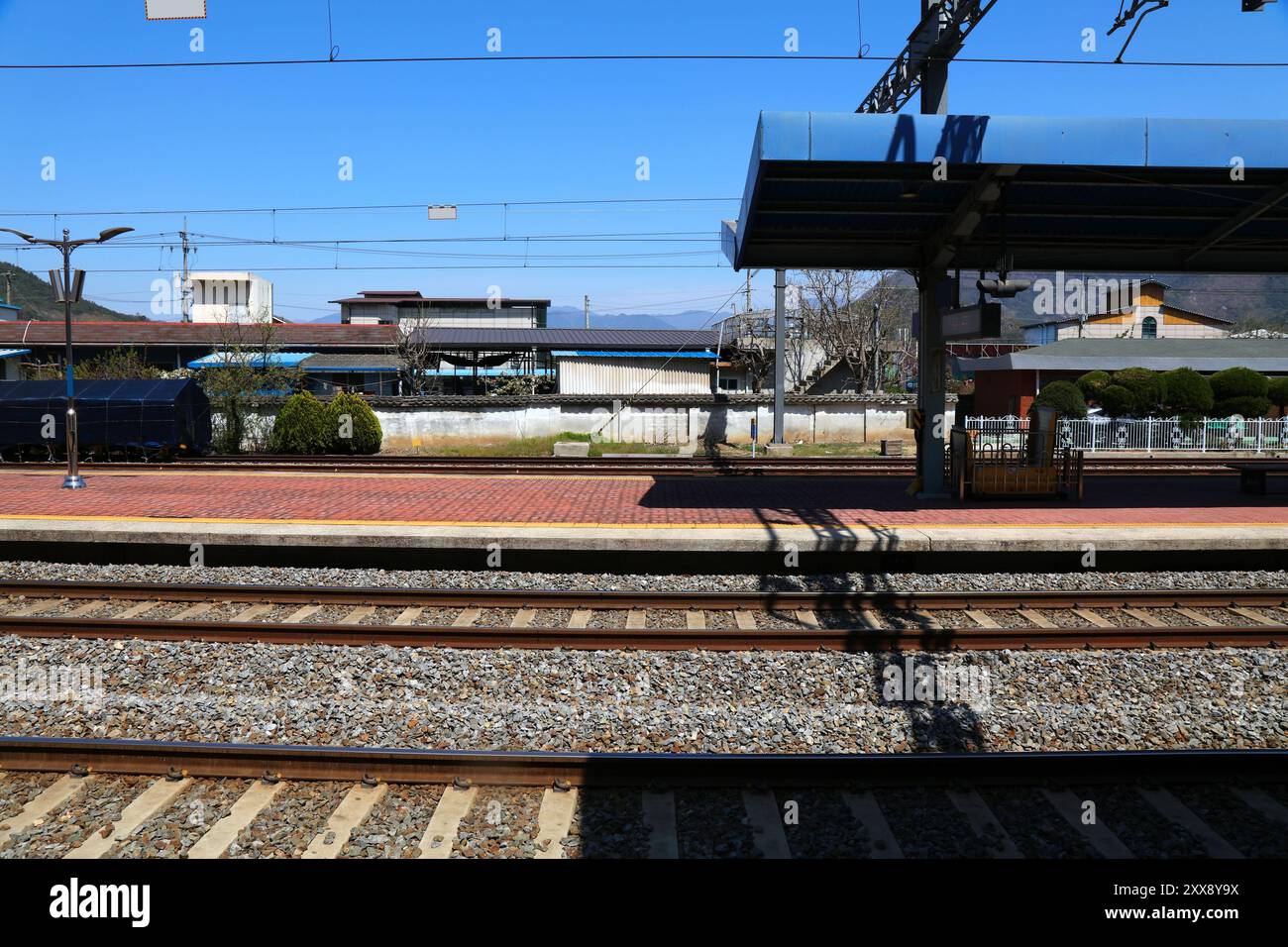 Small town train station in South Korea. Guryegu station serving Gurye ...