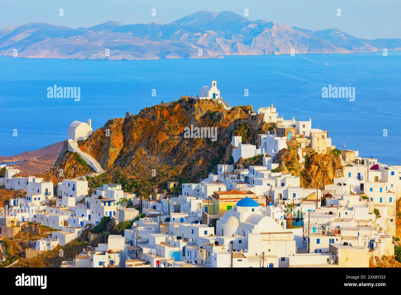 Greece, Cyclades islands, Serifos island, View of Chora village and ...