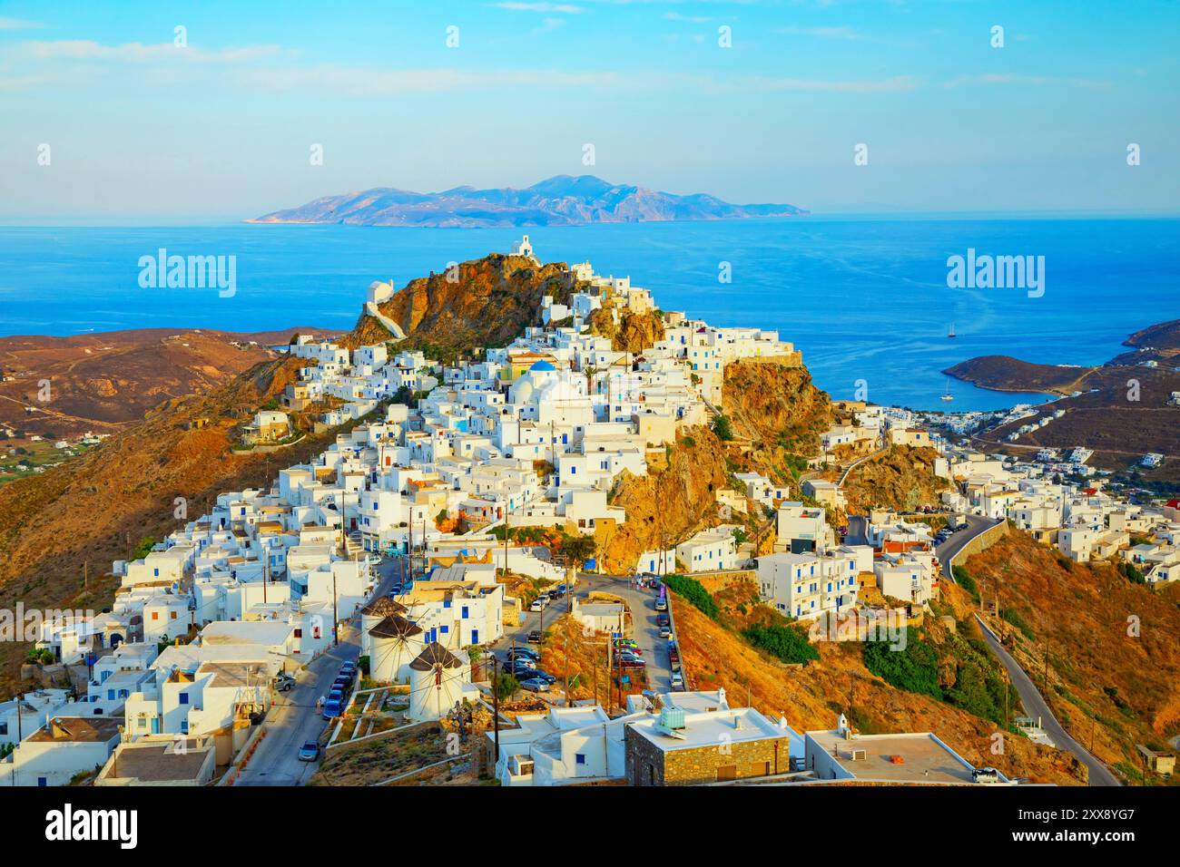 Greece, Cyclades islands, Serifos island, View of Chora village and ...