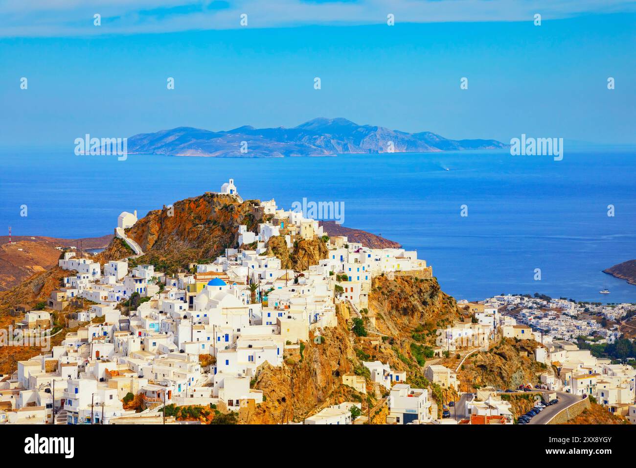 Greece, Cyclades islands, Serifos island, View of Chora village and ...