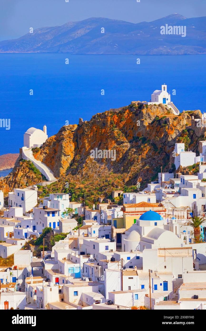 Greece, Cyclades islands, Serifos island, View of Chora village and ...