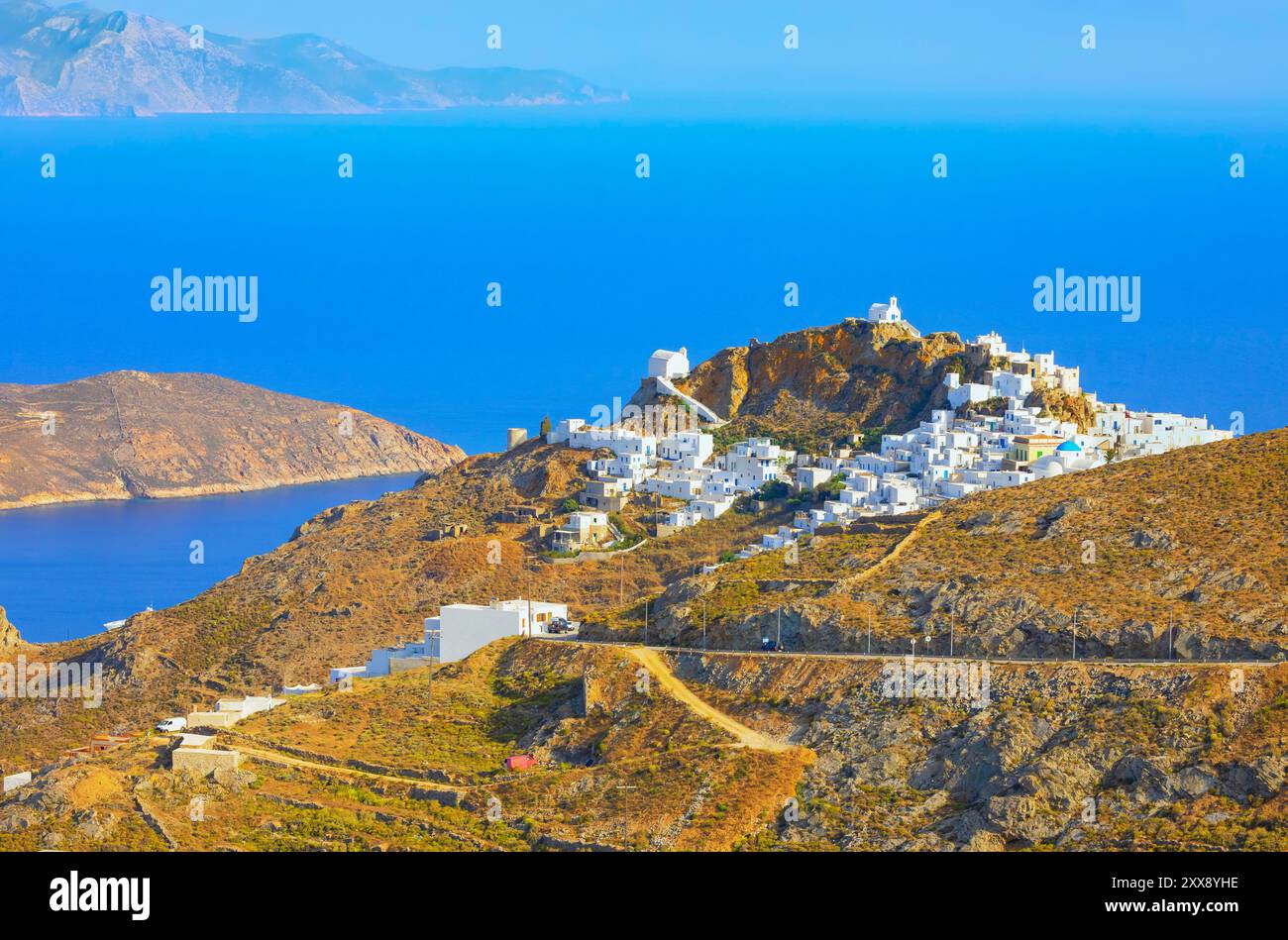 Greece, Cyclades islands, Serifos island, View of Chora village and ...