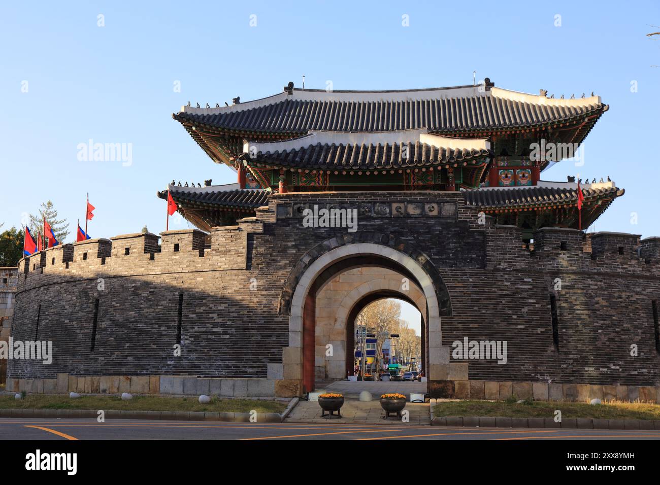Suwon city, South Korea. Paldalmun gate of Hwaseong Fortress. UNESCO ...