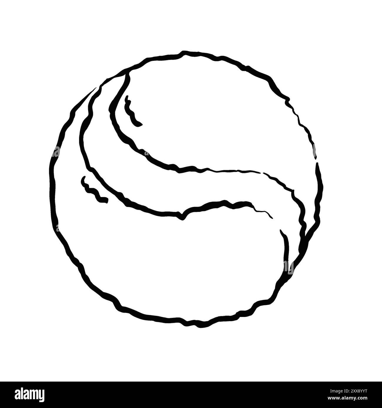 Black and white ball. Sketch, contour drawing. Tennis ball on a white ...