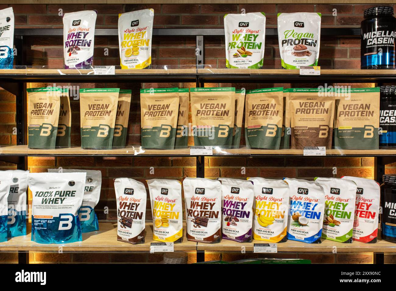 Diversity of food supplements in sport nutrition store. Minsk, Belarus ...