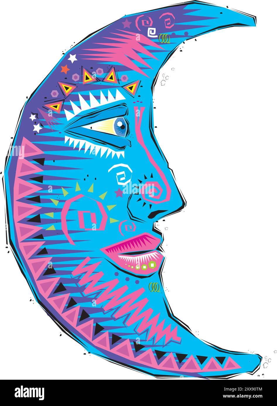 Decorative moon with antropomorphic face hand drawn isolated vector ...